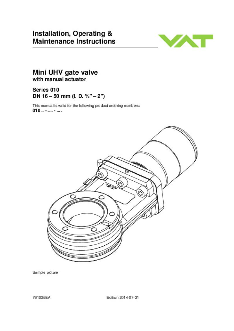 Mini UHV Gate Valve - VAT Valves
