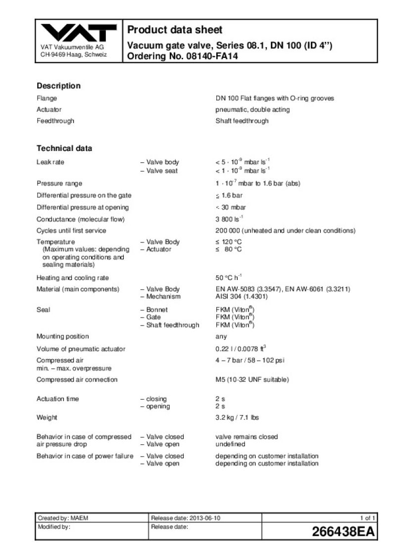 Insertable Gate Valve - VAT Valves