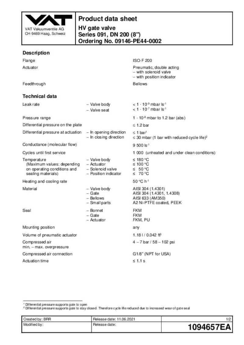 HV Gate Valve with Wedge Design - VAT Valves