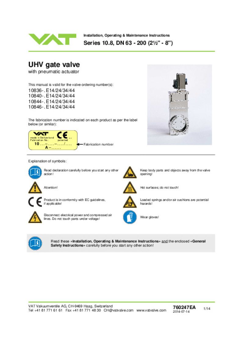 UHV Gate Valve - VAT Valves