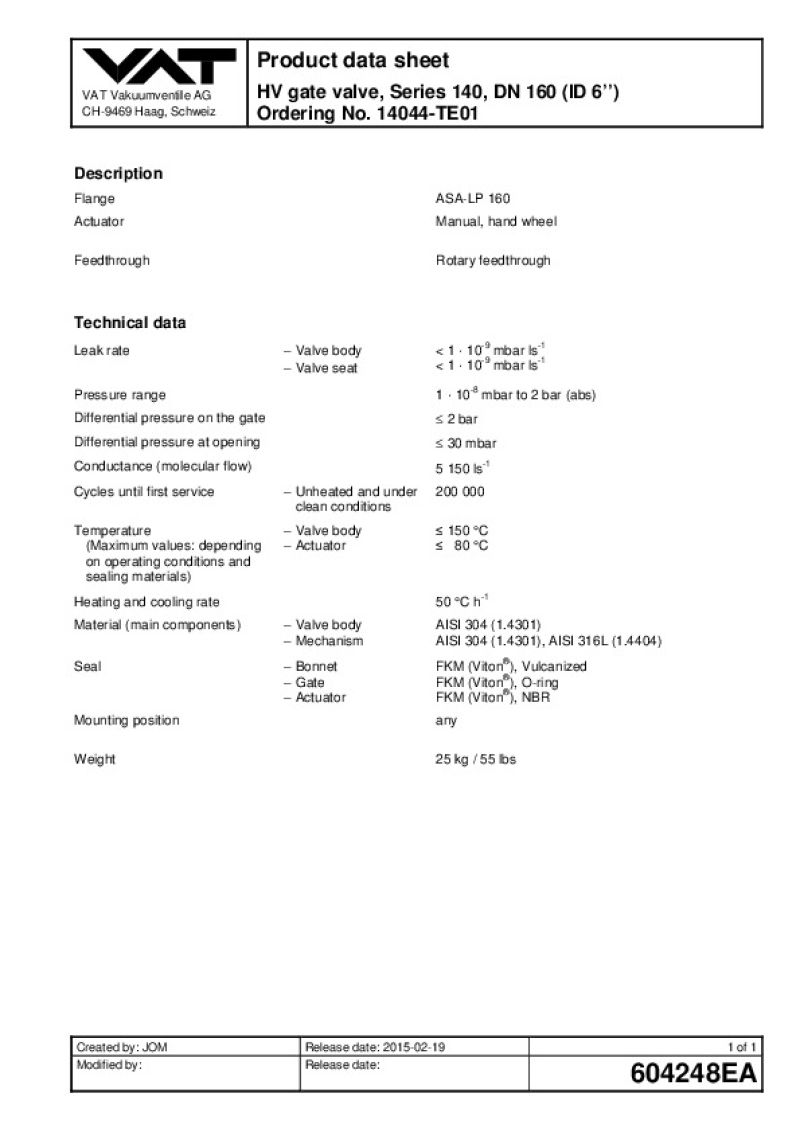 HV Gate Valve - VAT Valves