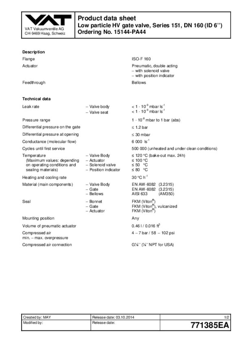 HV Isolation Gate Valve - VAT Valves