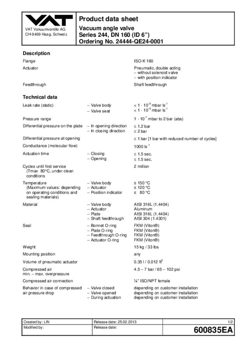 Angle Valve - VAT Valves