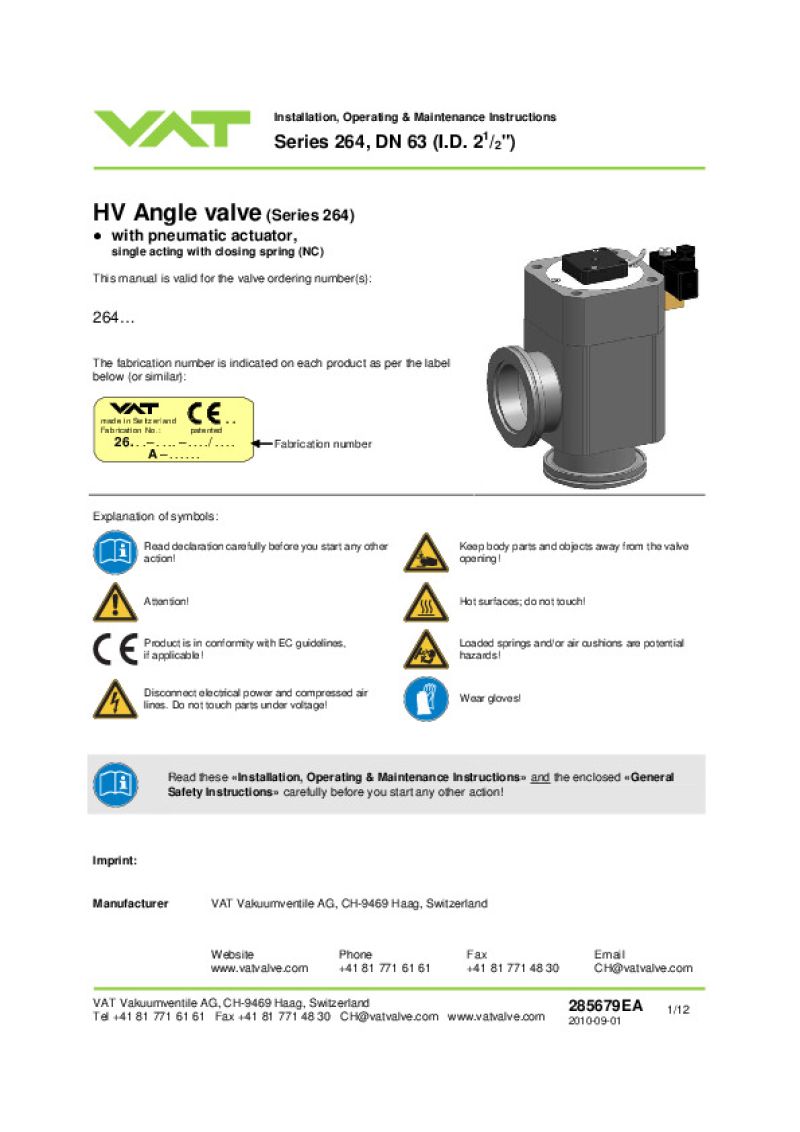 HV Angle Valve - VAT Valves