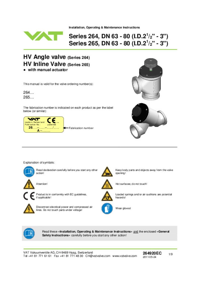 HV Angle Valve - VAT Valves