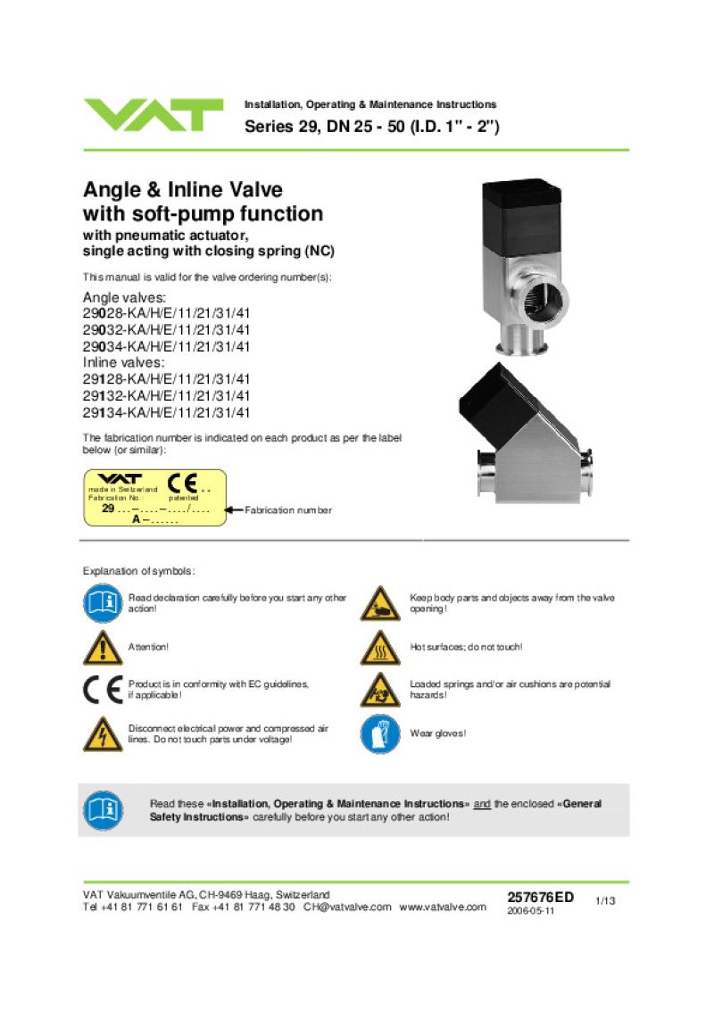 HV Angle Valve with Soft-Pump Function - VAT Valves