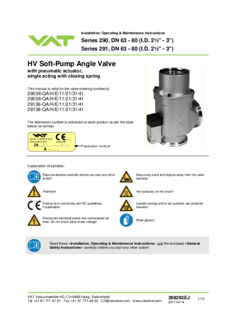 HV Angle Valve with Soft-Pump Function - VAT Valves