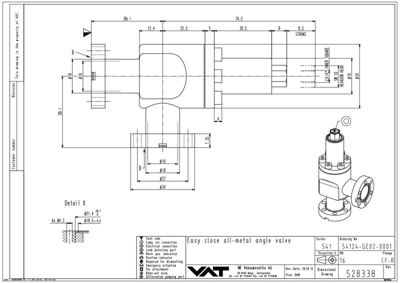 UHV/XHV All-Metal Angle Valve - Easy Close - VAT Valves