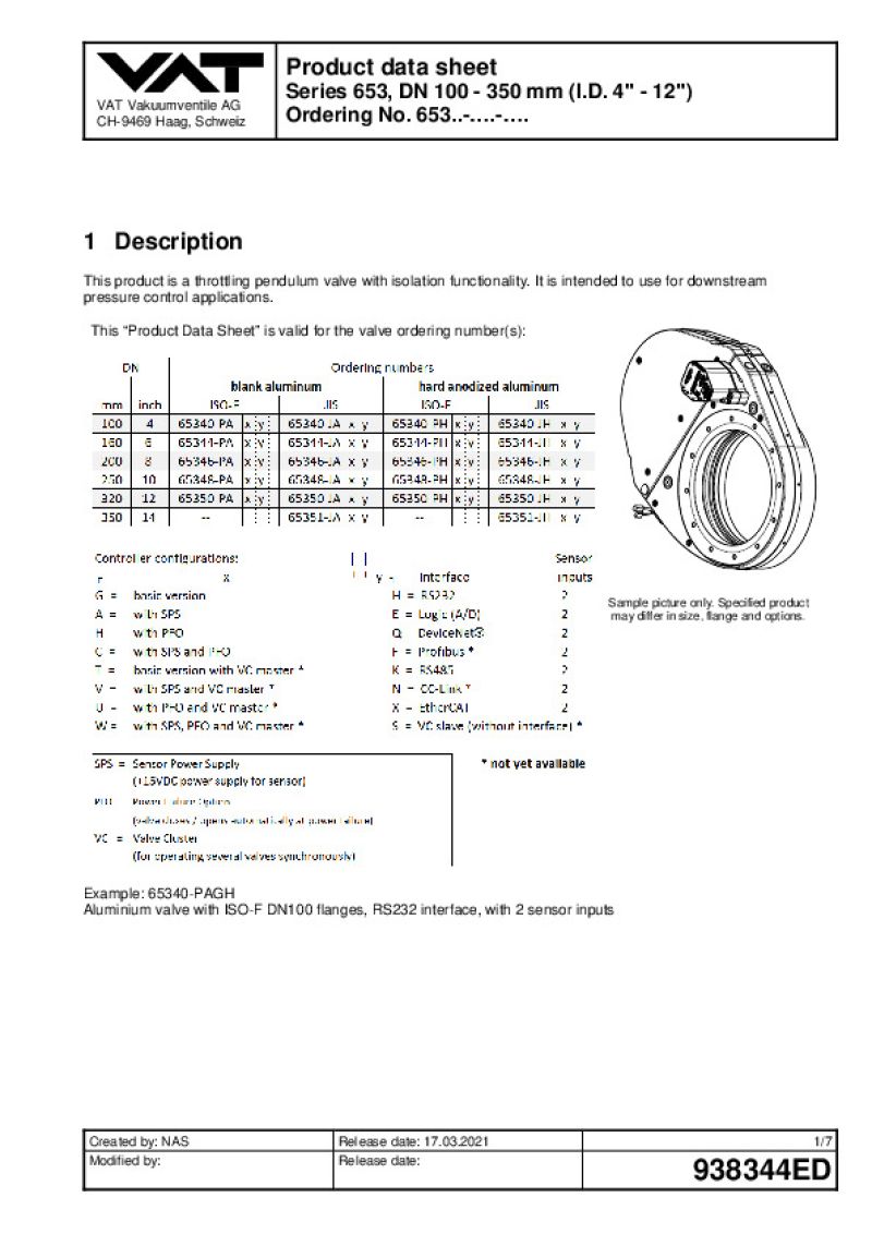 HV Pendulum Control Valve - VAT Valves